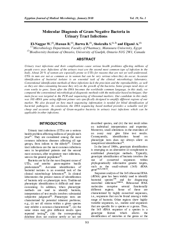(PDF) Molecular Diagnosis of Gram Negative Bacteria in Urinary Tract ...