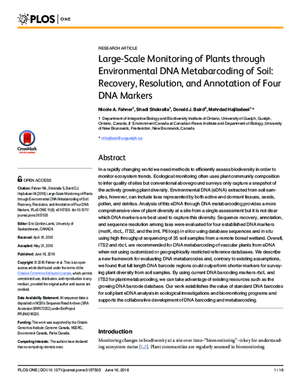 (PDF) Large-Scale Monitoring of Plants through Environmental DNA Metabarcoding of Soil: Recovery ...