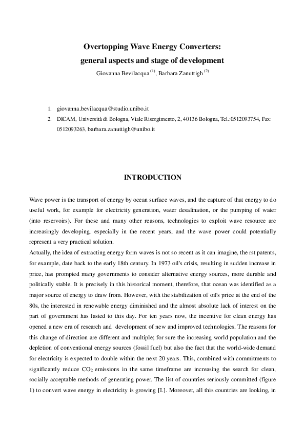 (PDF) Overtopping Wave Energy Converters: general aspects and stage of ...