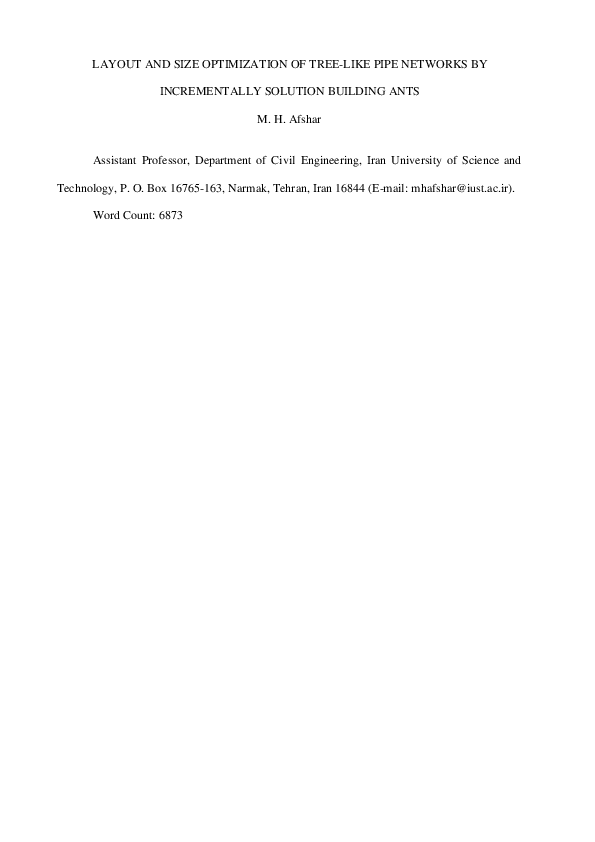 (PDF) Layout and size optimization of tree-like pipe networks by incremental solution building ants