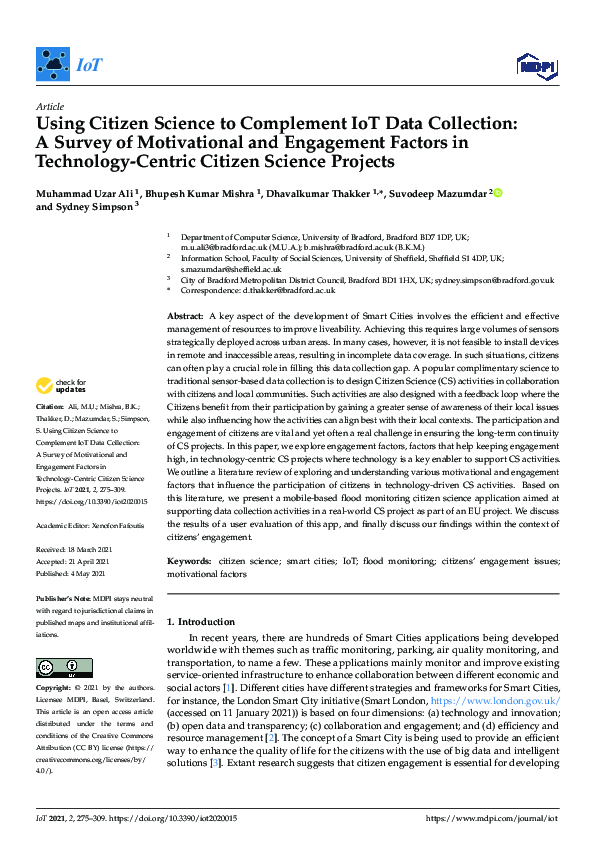 (PDF) Using Citizen Science to Complement IoT Data Collection: A Survey ...