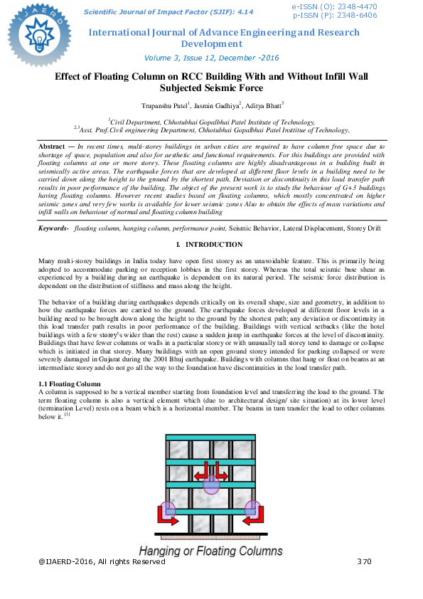 Pdf Effect Of Floating Column On Rcc Building With And Without Infill