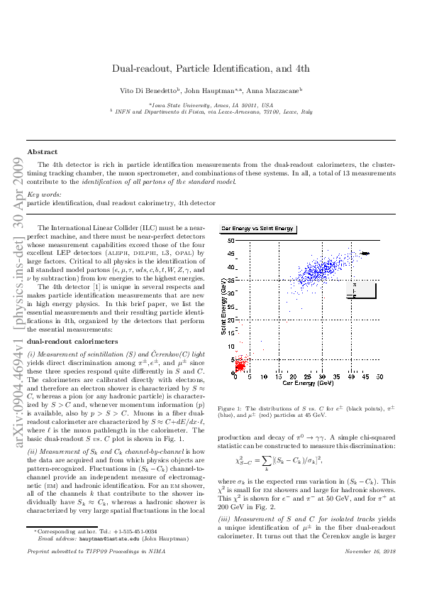 (PDF) Particle Identification with Dual-Readout Calorimeters