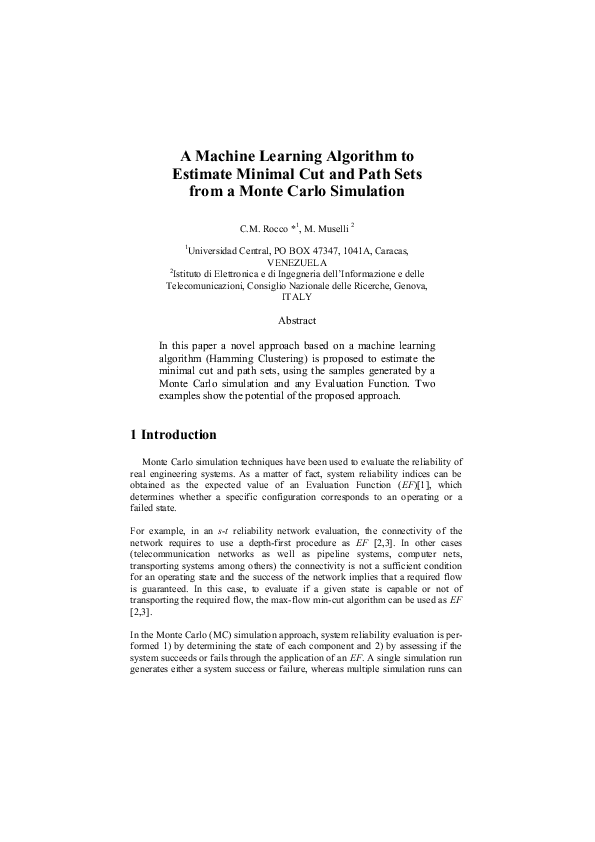 Pdf A Machine Learning Algorithm To Estimate Minimal Cut And Path Sets From A Monte Carlo
