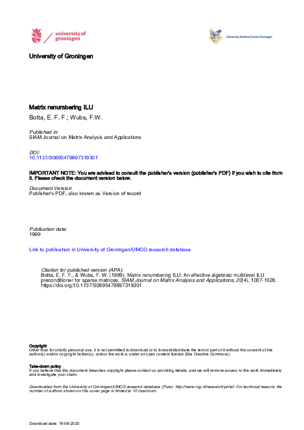 (PDF) Matrix Renumbering ILU: An Effective Algebraic Multilevel ILU Preconditioner for Sparse ...