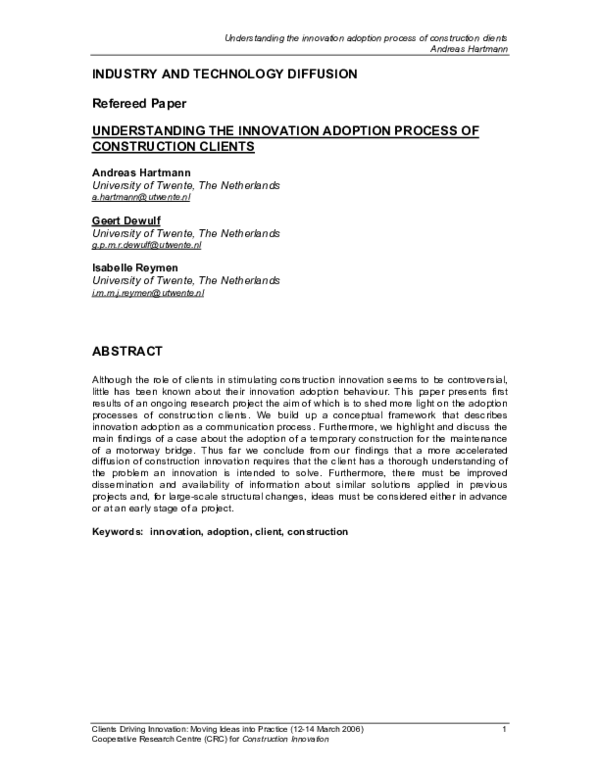 (PDF) INDUSTRY AND TECHNOLOGY DIFFUSION Refereed Paper UNDERSTANDING THE INNOVATION ADOPTION ...
