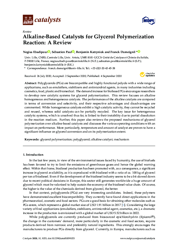 (PDF) Alkaline-Based Catalysts for Glycerol Polymerization Reaction: A ...
