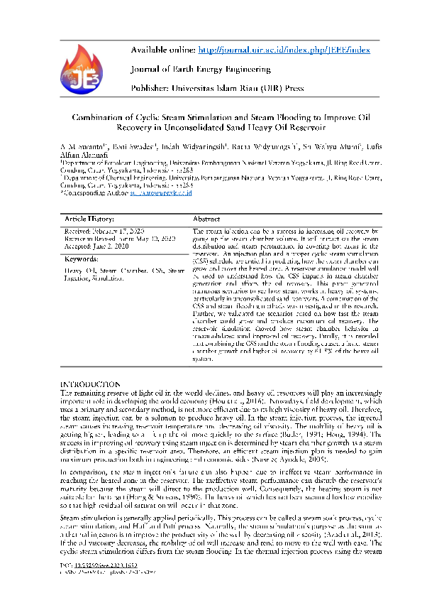 (PDF) Combination of Cyclic Steam Stimulation and Steam Flooding to ...