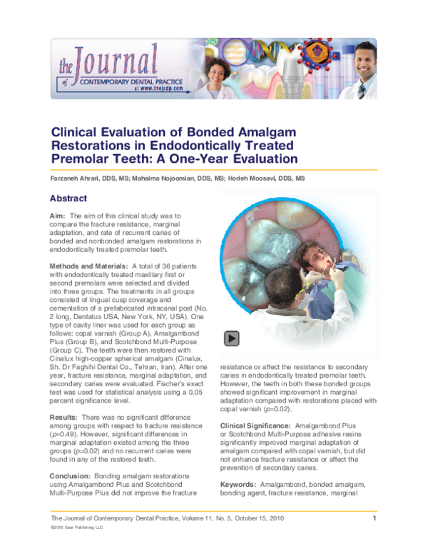(PDF) Clinical evaluation of bonded amalgam restorations in ...