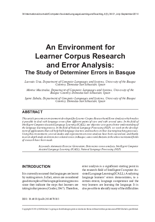 (PDF) An Environment for Learner Corpus Research and Error Analysis