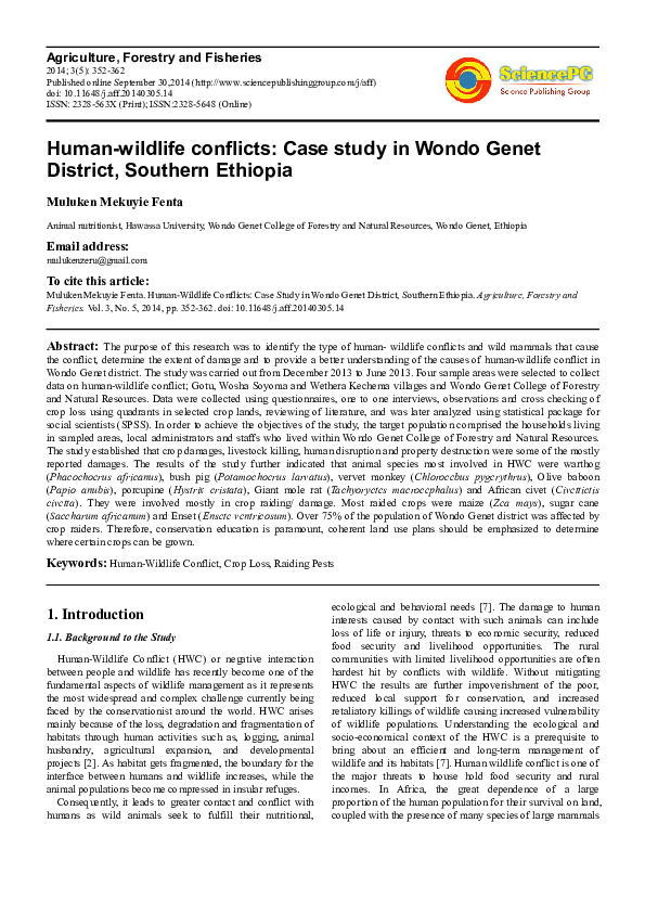 (PDF) Human-Wildlife Conflicts: Case Study in Wondo Genet District ...