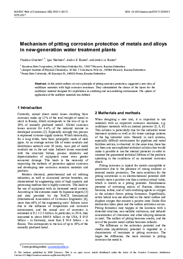 (PDF) Mechanism of pitting corrosion protection of metals and alloys in ...