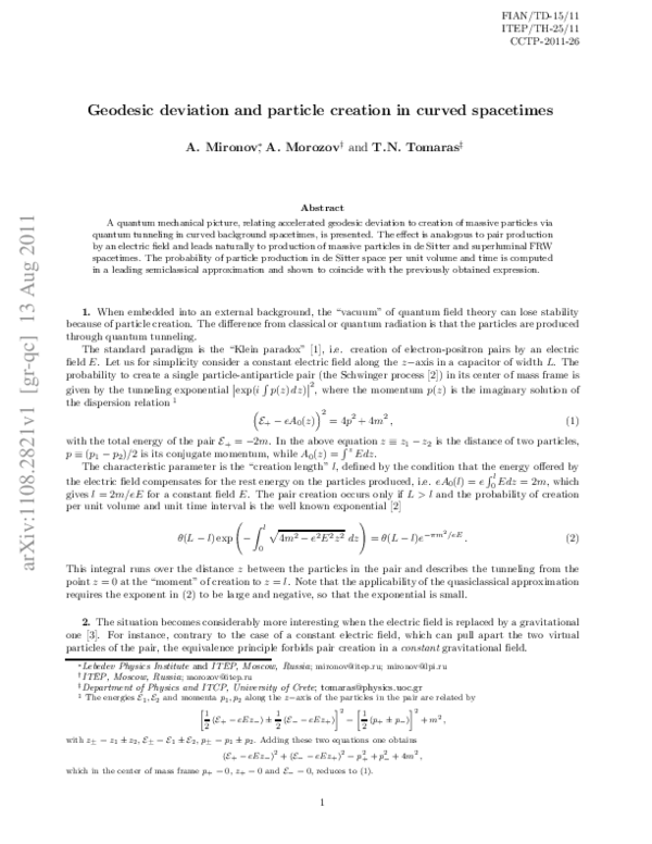 (PDF) Geodesic deviation and particle creation in curved spacetimes
