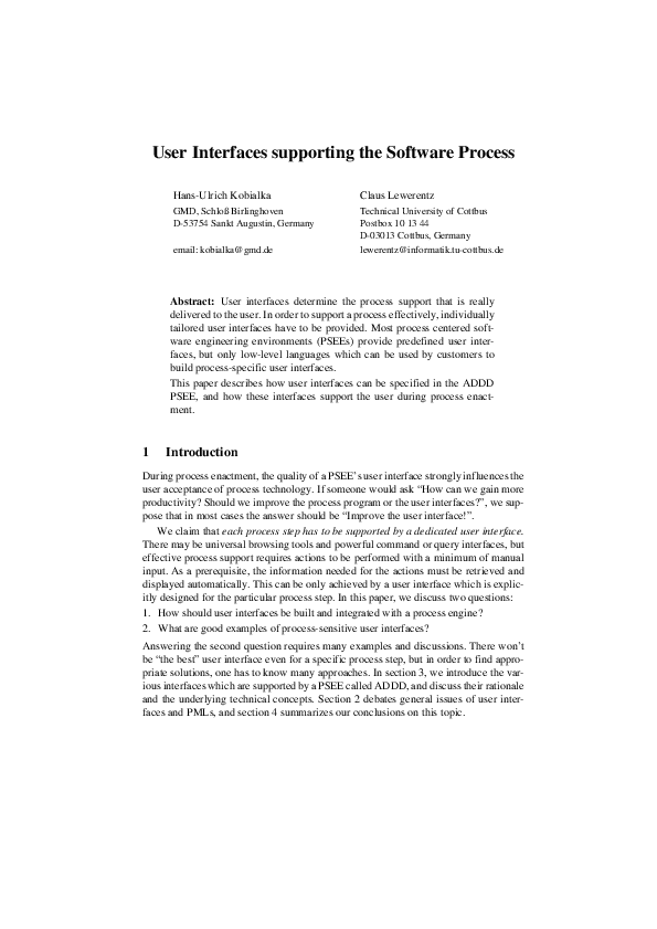 Pdf User Interfaces Supporting The Software Process
