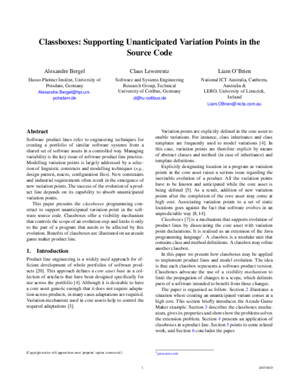 (PDF) Classboxes: supporting unanticipated variation points in the source code