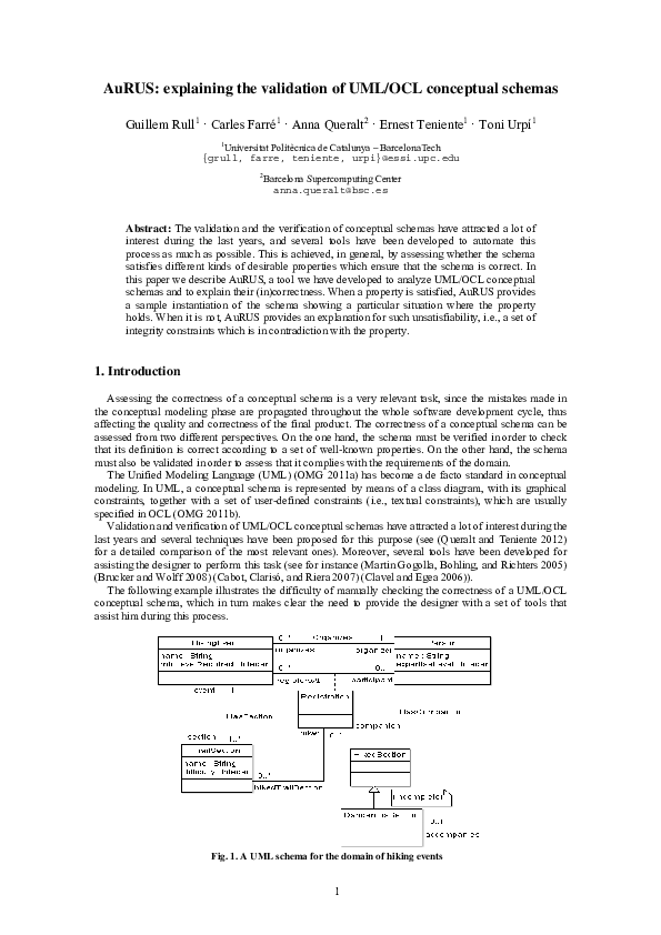 Pdf Aurus Explaining The Validation Of Umlocl Conceptual Schemas