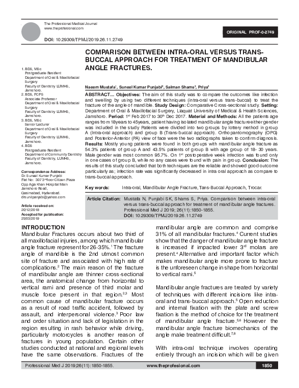 (PDF) Comparison between intra-oral versus trans-buccal approach for ...