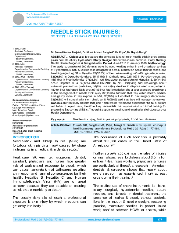 (PDF) Needle Stick Injuries