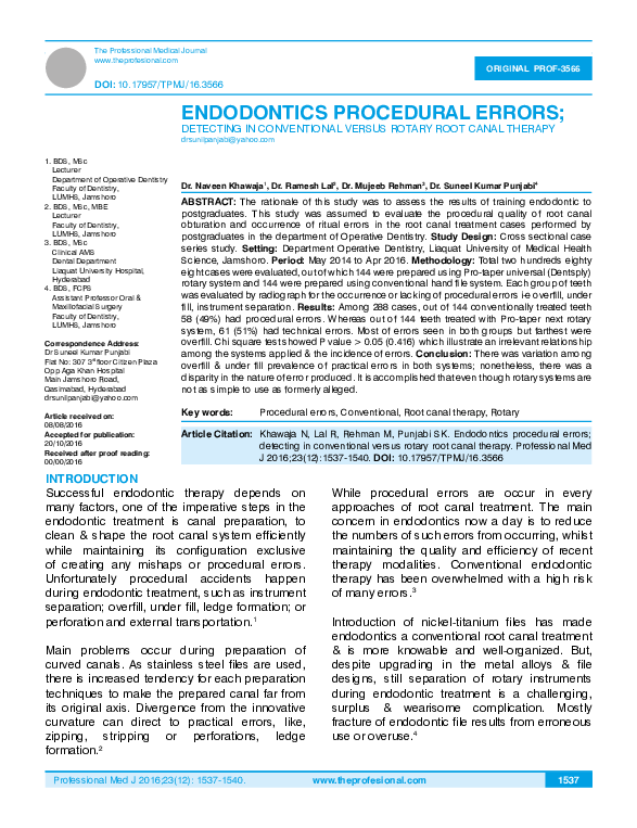 (PDF) Endodontics Procedural Errors