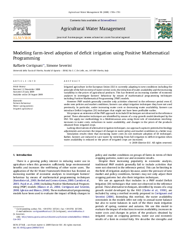 (PDF) Modeling farm-level adoption of deficit irrigation using Positive ...