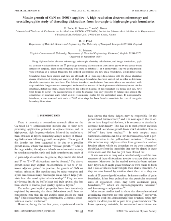 (PDF) Mosaic growth of GaN on (0001) sapphire: A high-resolution ...