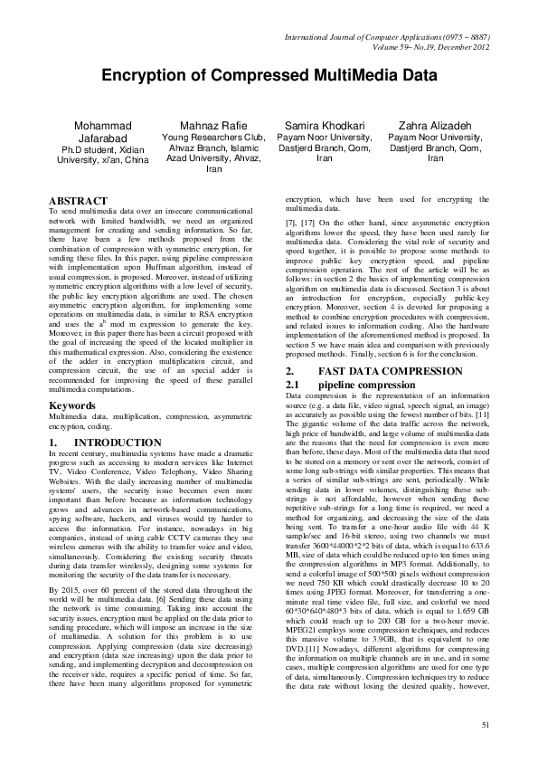 (PDF) Encryption of Compressed MultiMedia Data