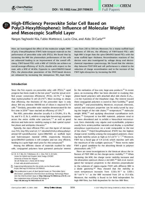 (PDF) High-Efficiency Perovskite Solar Cell Based on Poly(3-Hexylthiophene): Influence of ...