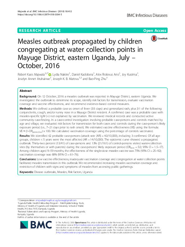 (PDF) Measles outbreak propagated by children congregating at water ...