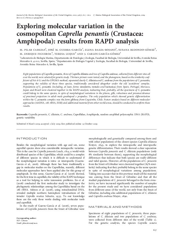 (PDF) Exploring molecular variation in the cosmopolitan Caprella ...