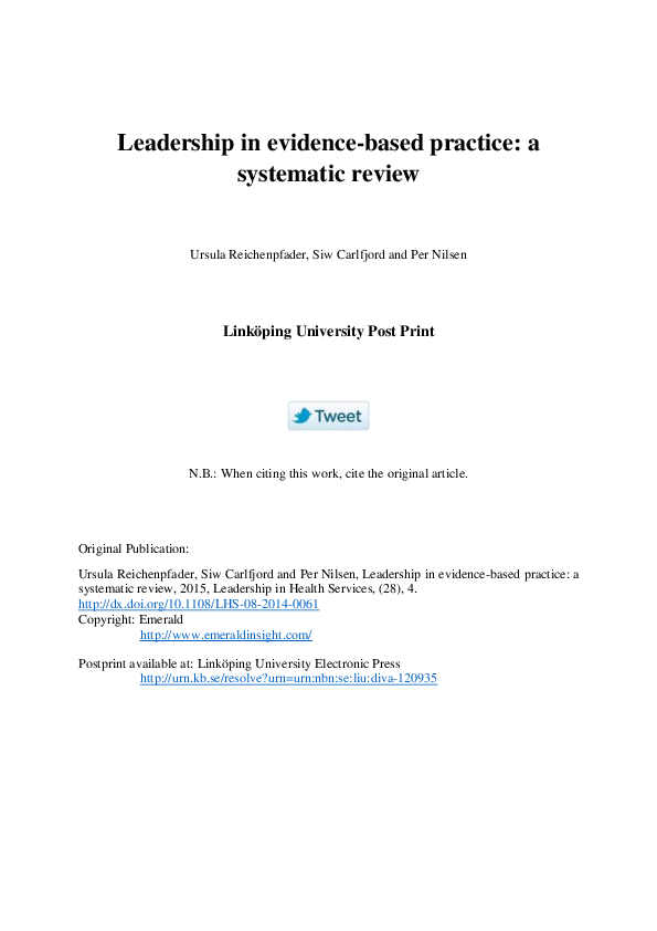 (PDF) Leadership in evidence-based practice: a systematic review