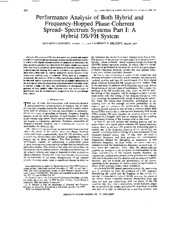 Pdf Performance Analysis Of Both Hybrid And Frequency Hopped Phase Coherent Spread Spectrum