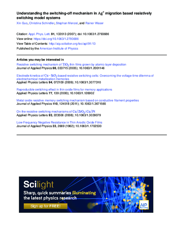 (PDF) Understanding the switching-off mechanism in Ag[sup +] migration ...