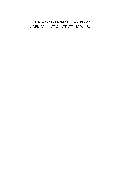 (PDF) The Formation of the First German Nation-State, 1800–1871