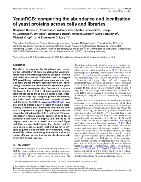 (PDF) YeastRGB: comparing the abundance and localization of yeast ...