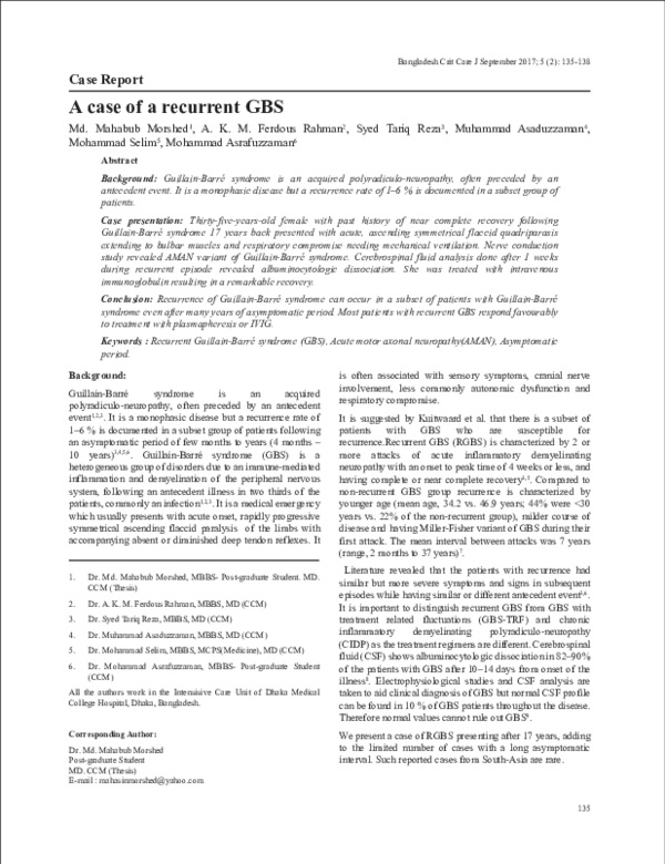 (PDF) A case of a recurrent GBS