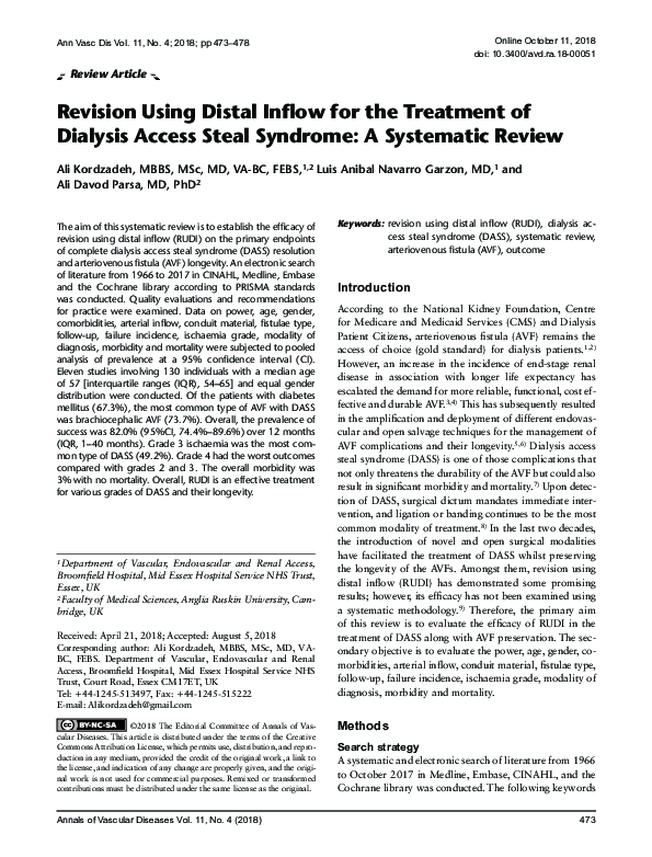 (PDF) Revision Using Distal Inflow for the Treatment of Dialysis Access ...