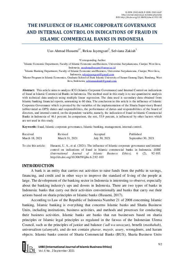 Pdf The Influence Of Islamic Corporate Governance And Internal
