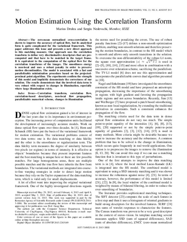 Pdf Motion Estimation Using The Correlation Transform