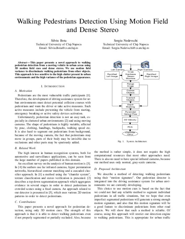 (PDF) Walking Pedestrians Detection Using Motion Field and Dense Stereo