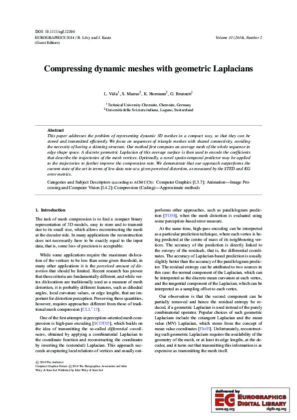 (PDF) Compressing dynamic meshes with geometric laplacians