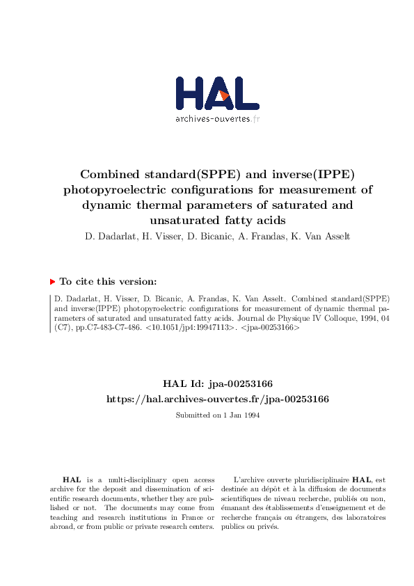 (PDF) Combined standard(SPPE) and inverse(IPPE) photopyroelectric ...