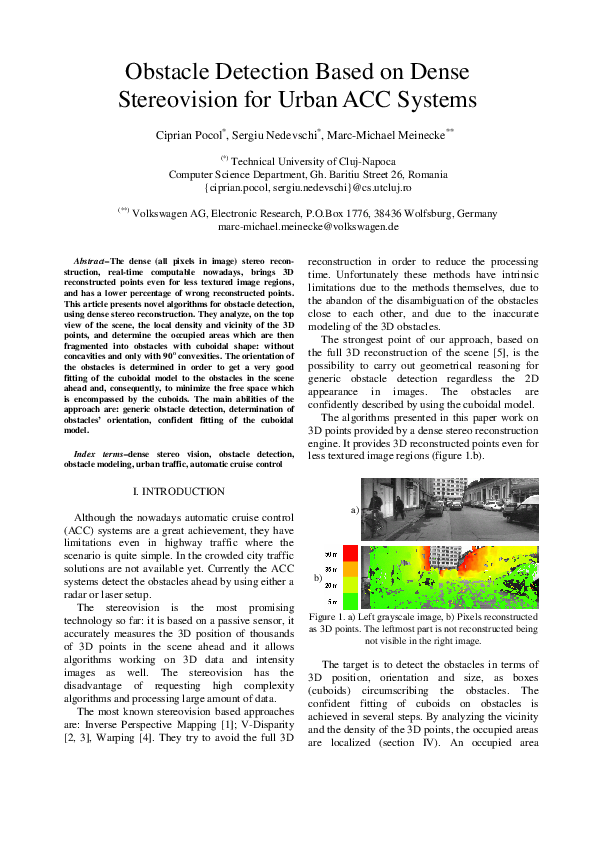 Obstacle Detection Based On Dense Stereovision For Urban Acc Systems