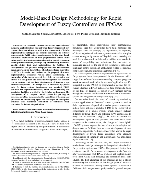 (PDF) Model-Based Design Methodology for Rapid Development of Fuzzy Controllers on FPGAs