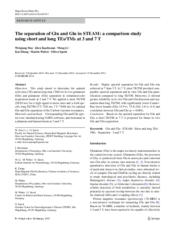 (PDF) The separation of Gln and Glu in STEAM: a comparison study using ...