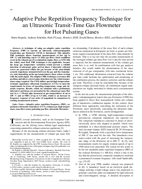 (PDF) Adaptive Pulse Repetition Frequency Technique for an Ultrasonic ...