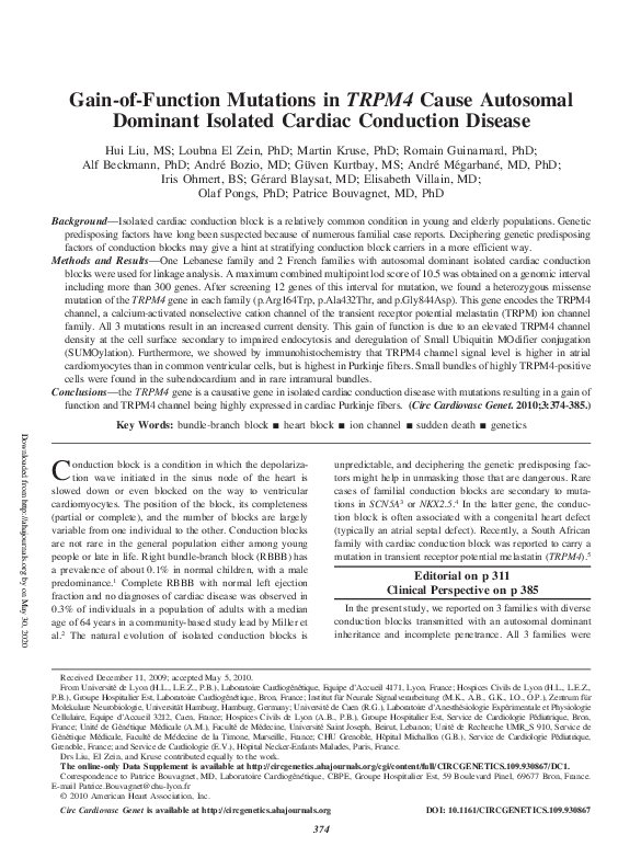 (PDF) Gain-of-Function Mutations in TRPM4 Cause Autosomal Dominant ...