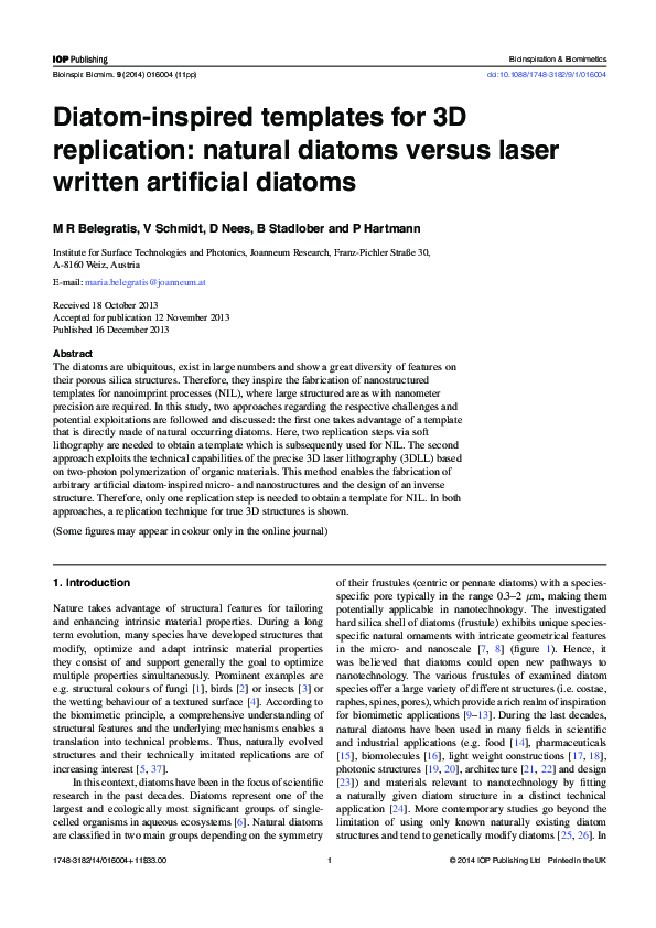 (PDF) Diatom-inspired templates for 3D replication: natural diatoms ...