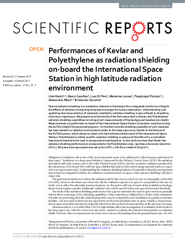 (PDF) Performances of Kevlar and Polyethylene as radiation shielding on ...