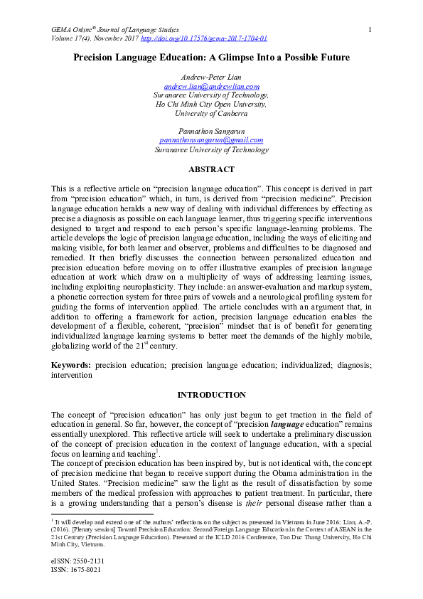 (PDF) Precision Language Education: A Glimpse Into a Possible Future