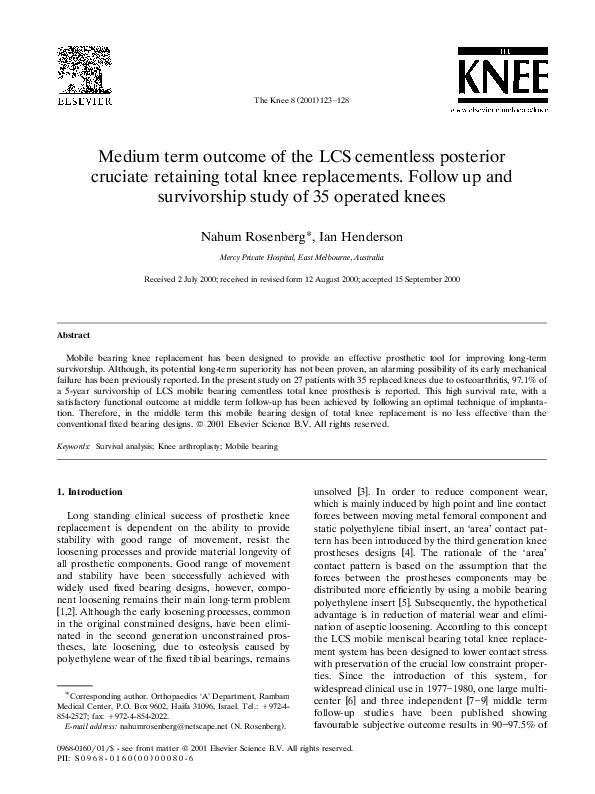 (PDF) Medium term outcome of the LCS cementless posterior cruciate ...